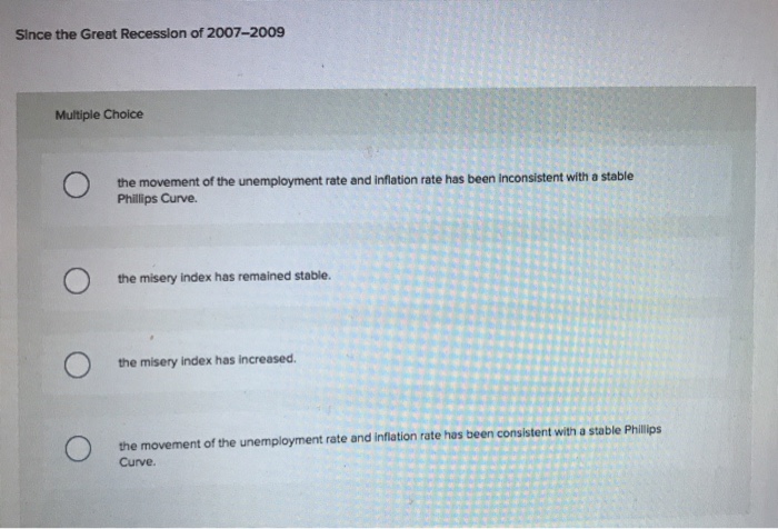 Solved Since the Great Recession of 2007-2009 Multiple | Chegg.com