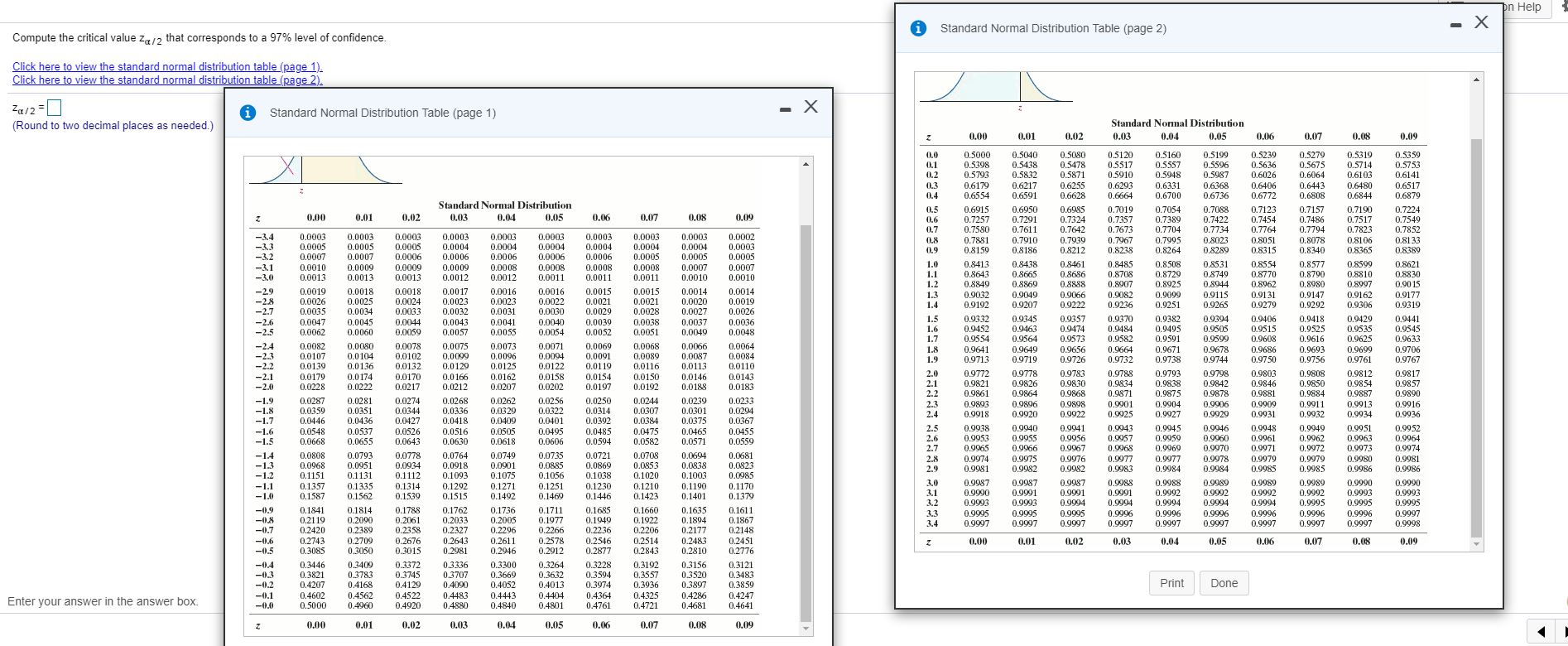 Solved on Help i Standard Normal Distribution Table (page 2) | Chegg.com