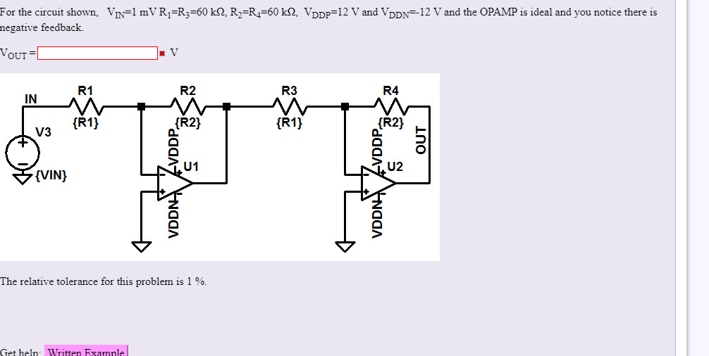 Solved For the circuit shown. VIN=1 mV Ri=R3=60 k 2. | Chegg.com