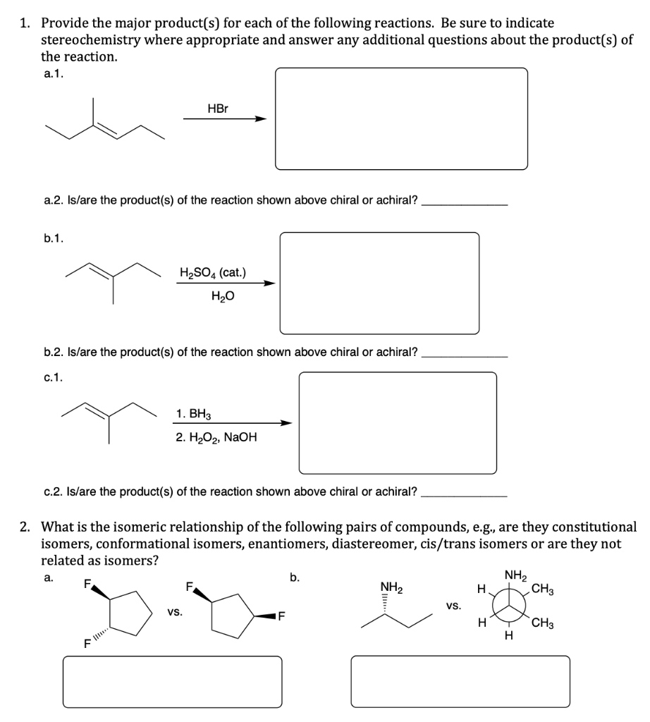 Solved Provide the major product(s) for each of the | Chegg.com