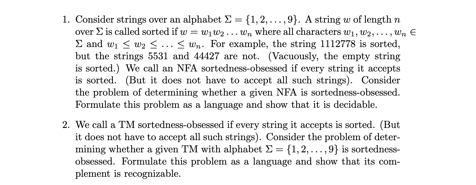 Solved Wn E 1. Consider strings over an alphabet = | Chegg.com