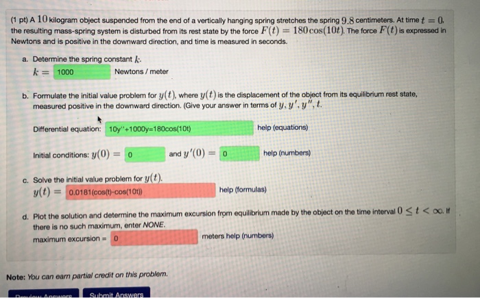 Solved A 10 Kilogram Object Suspended From The End Of A
