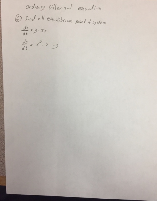 Solved Find all equilibrium point & system dx/dt = y - 3x | Chegg.com