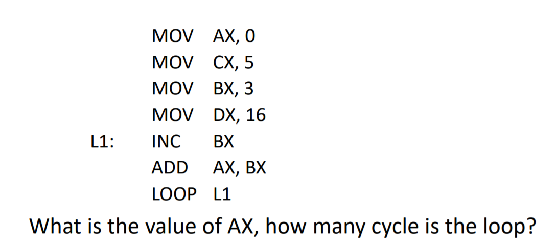 Solved MOV AX, O MOV CX, 5 MOV BX, 3 MOV DX, 16 INC BX ADD | Chegg.com