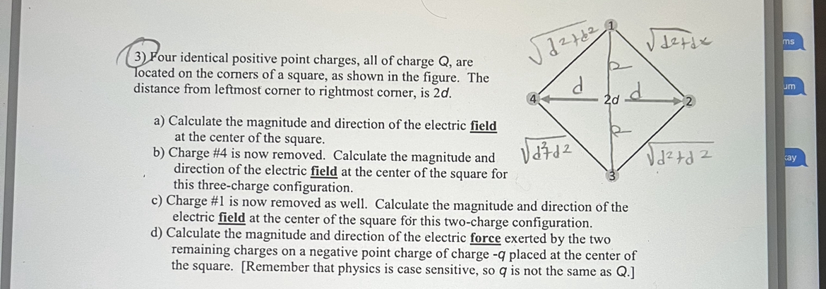 Solved 3) Hour identical positive point charges, all of | Chegg.com