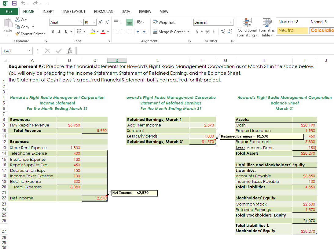Solved Requirement \#7: Prepare the financial statements for | Chegg.com