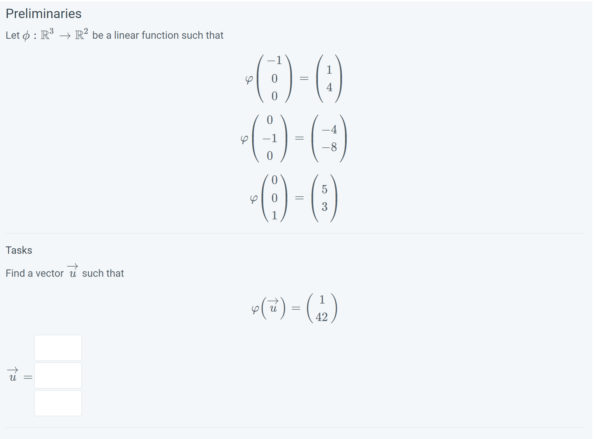 Solved Preliminaries Let ϕ:R3→R2 be a linear function such | Chegg.com