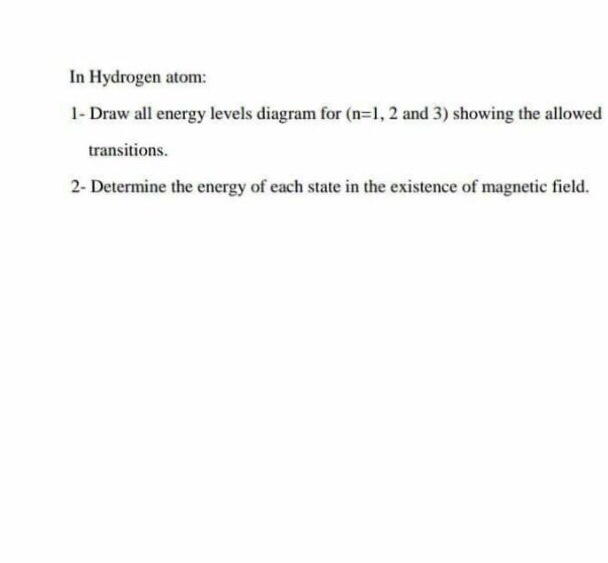 Solved In Hydrogen atom: I. Draw all energy levels diagram | Chegg.com