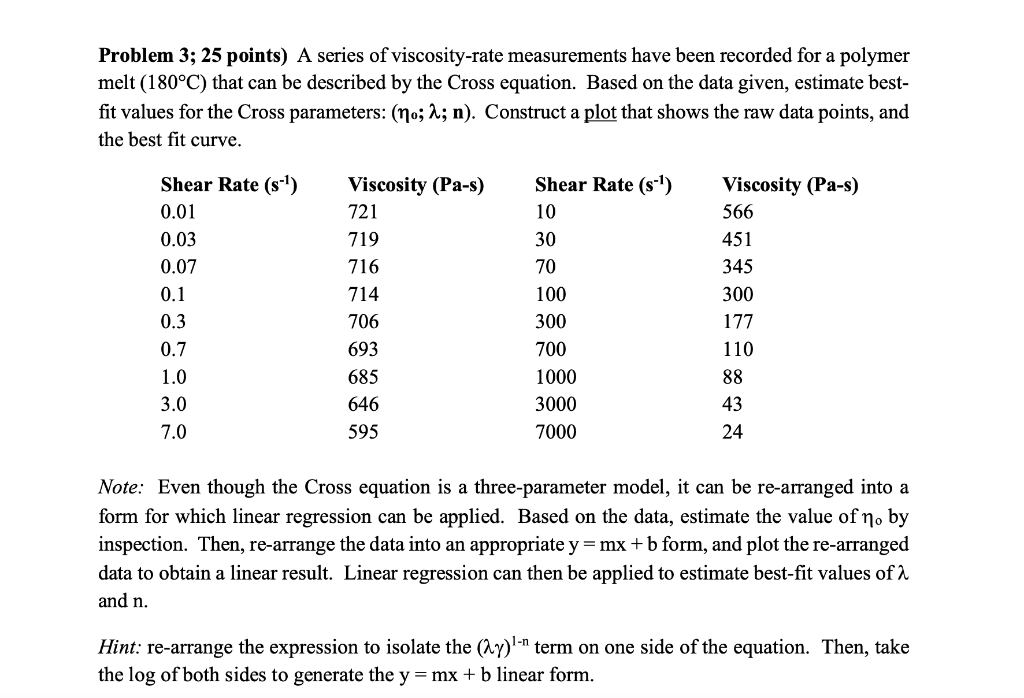 Solved Problem 3; 25 points) A series of viscosity-rate | Chegg.com
