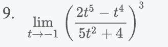 Solved limt→−1(5t2+42t5−t4)3 | Chegg.com
