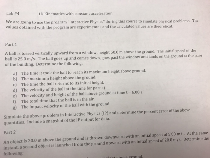 Solved Lab #4 1D Kinematics with constant acceleration We | Chegg.com