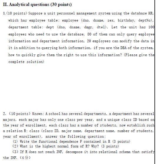 Solved II. Analytical questions (30 points) 1. (10 points) | Chegg.com