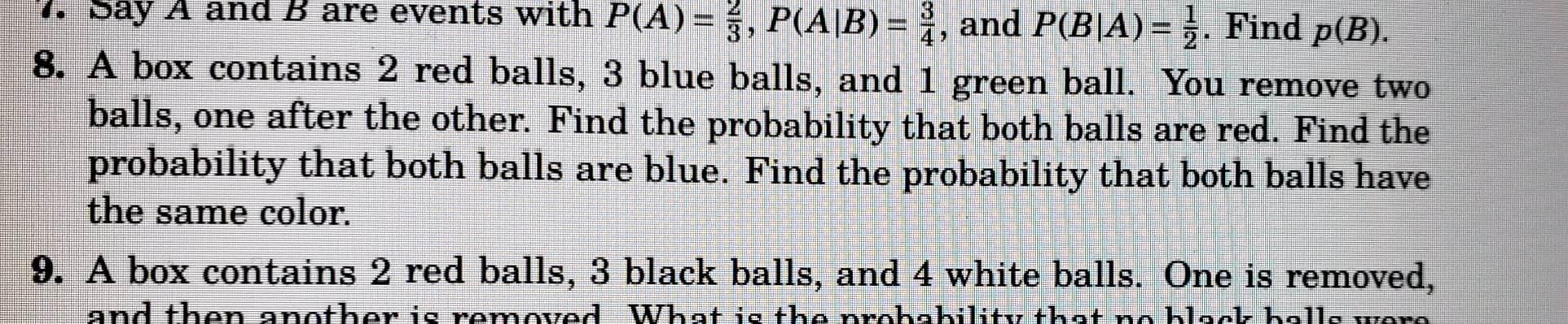 Solved 8. A box contains 2 red balls, 3 blue balls, and 1 | Chegg.com