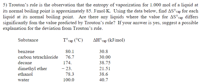 Solved Trouton's rule is the observation that the entropy of | Chegg.com