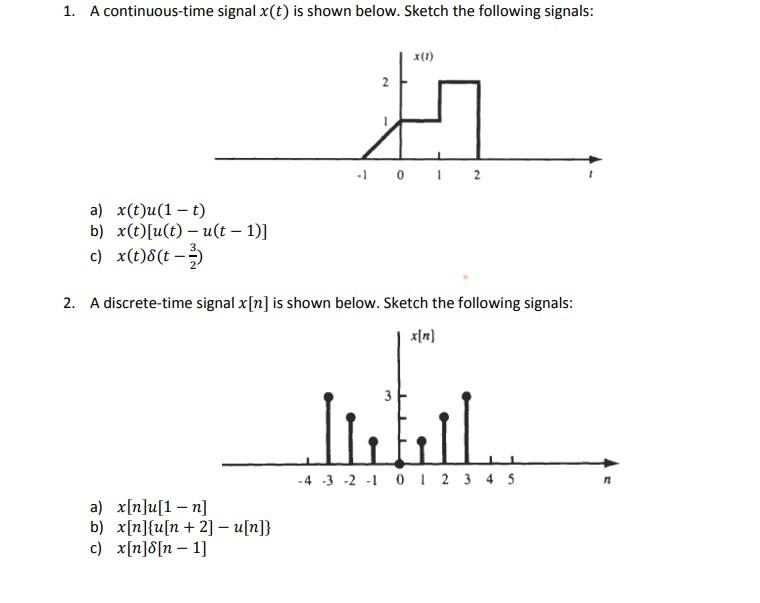 Solved 1. A continuous-time signal x(t) is shown below. | Chegg.com