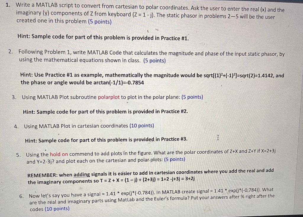 Solved #1: Write a MATLAB script to convert from cartesian | Chegg.com