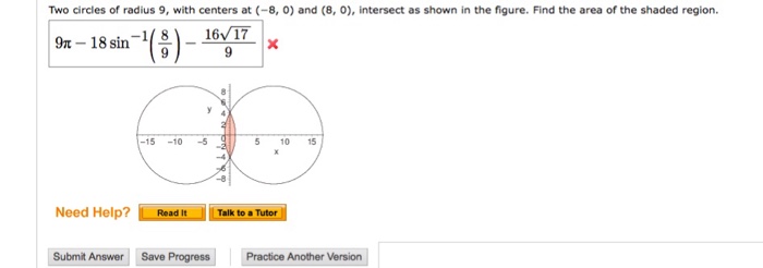 Solved Two circles of radius 9, with centers at (-8, 0) and | Chegg.com