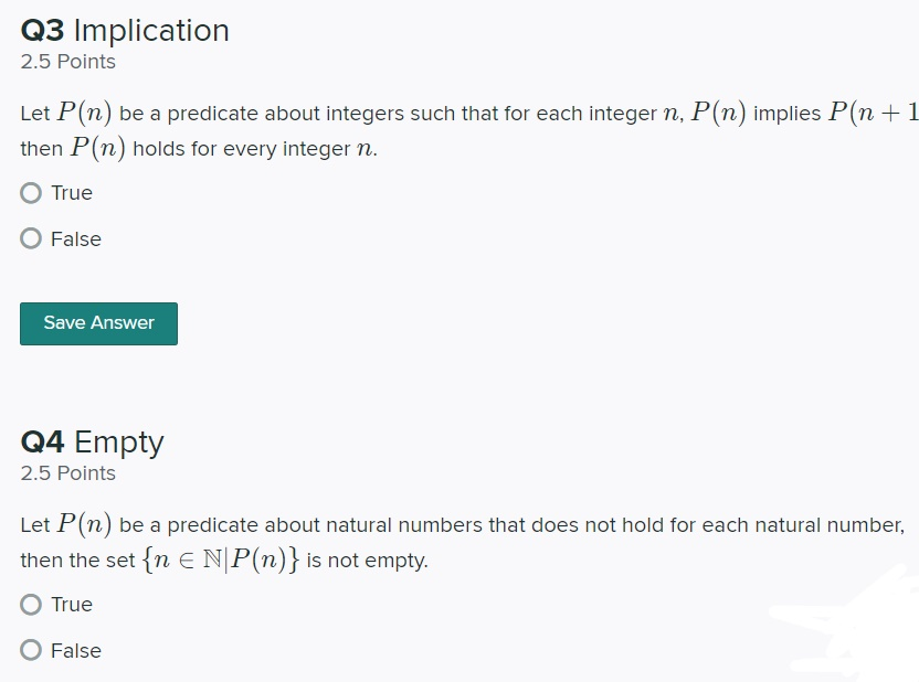 Solved Q3 Implication 2.5 Points Let P(n) be a predicate | Chegg.com