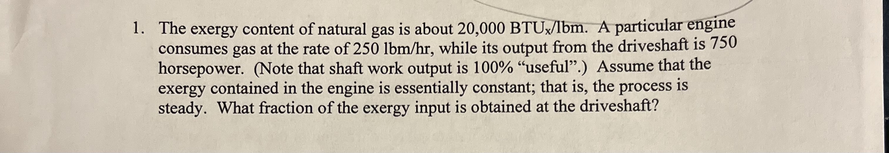 Solved The exergy content of natural gas is about | Chegg.com