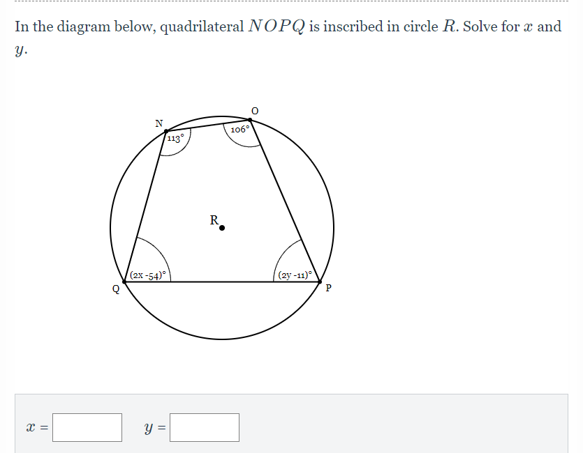 Solved In the diagram below, quadrilateral NOPQ is inscribed | Chegg.com