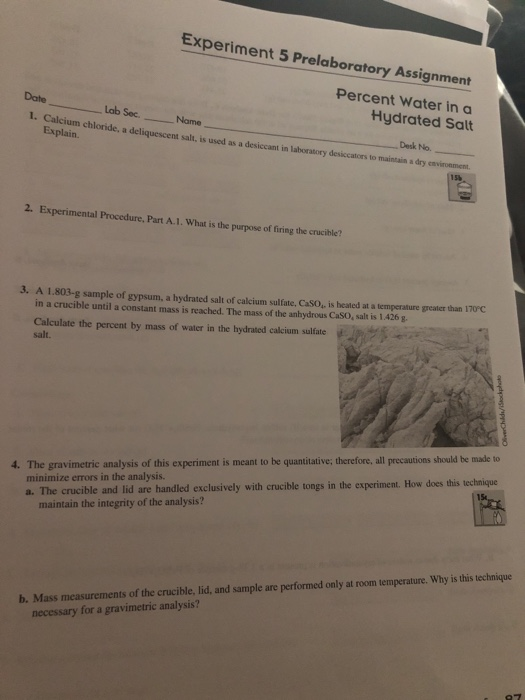 Solved Experiment 5 Prelaboratory Assignment Percent Water | Chegg.com