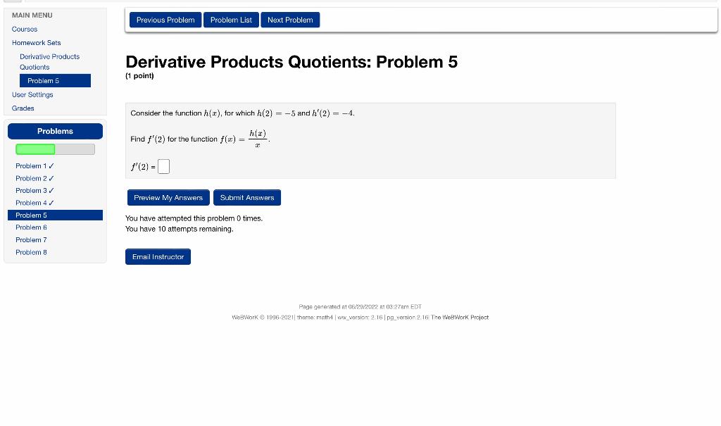 Solved MAIN MENU Courses Homework Sets Derivative Products | Chegg.com