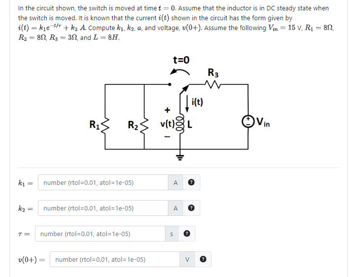 Solved In the circuit shown, the switch is moved at time | Chegg.com