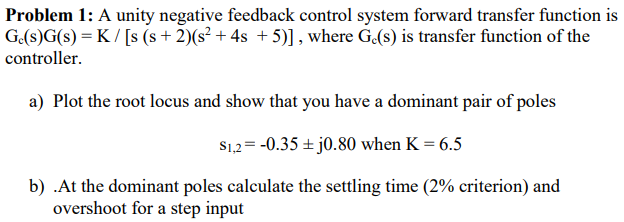 Solved Problem 1: A unity negative feedback control system | Chegg.com