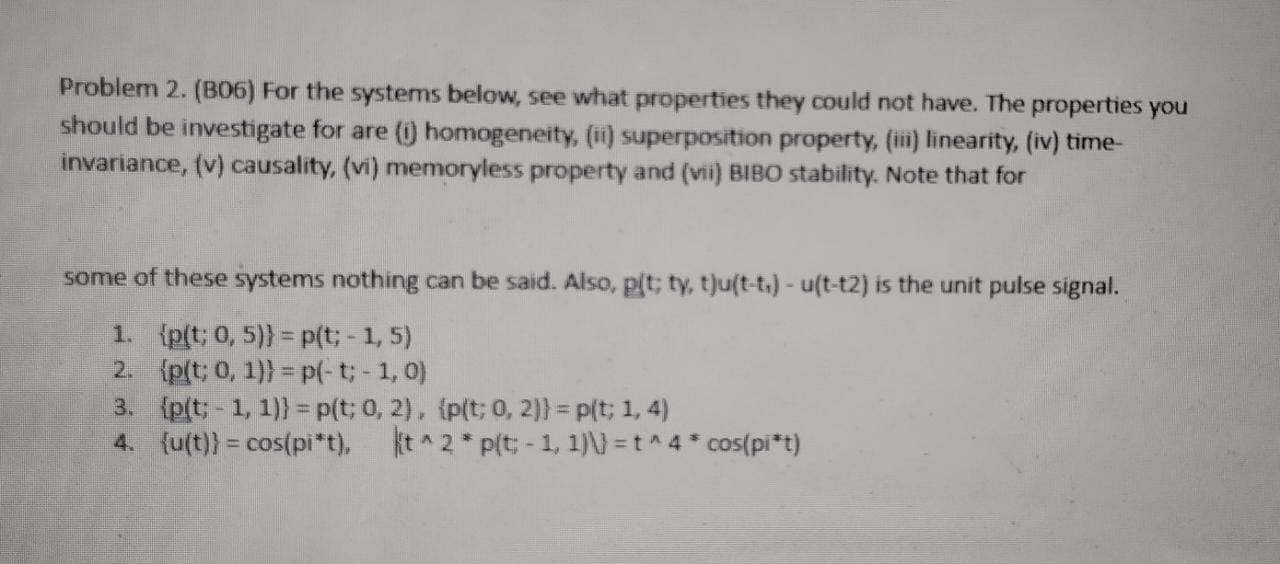 Solved Problem 2. (BO6) For the systems below, see what | Chegg.com