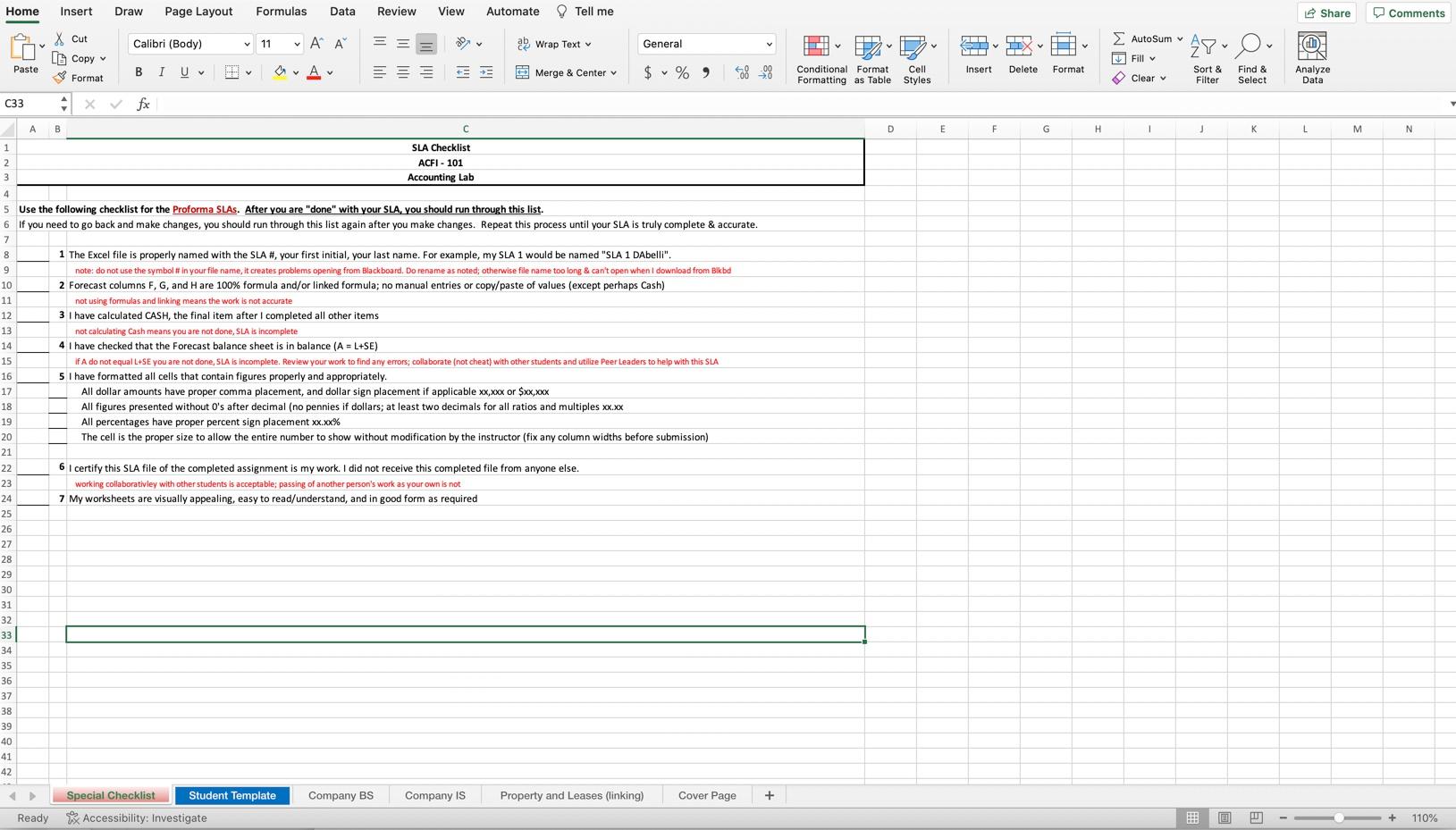 Use the following checklist for the Proforma SLAs. | Chegg.com
