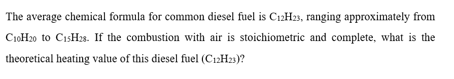 Solved The average chemical formula for common diesel fuel | Chegg.com