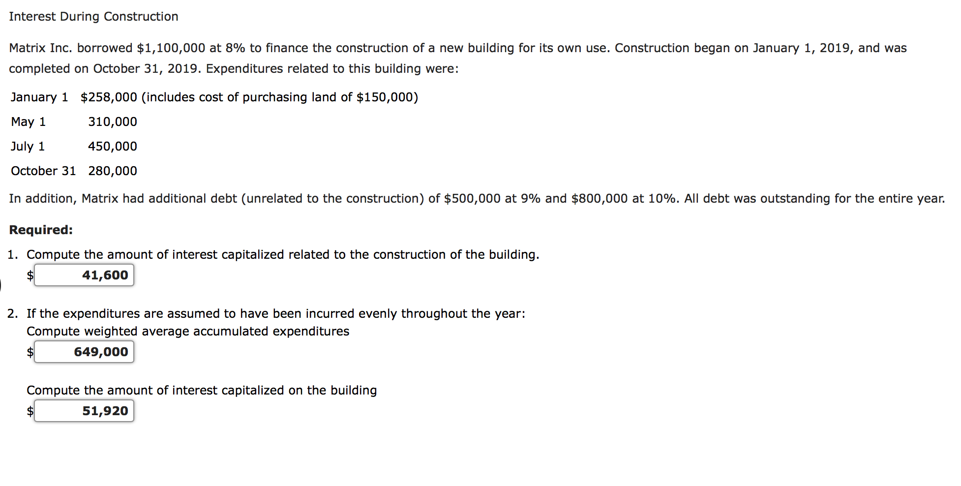Solved Interest During Construction Matrix Inc. borrowed | Chegg.com