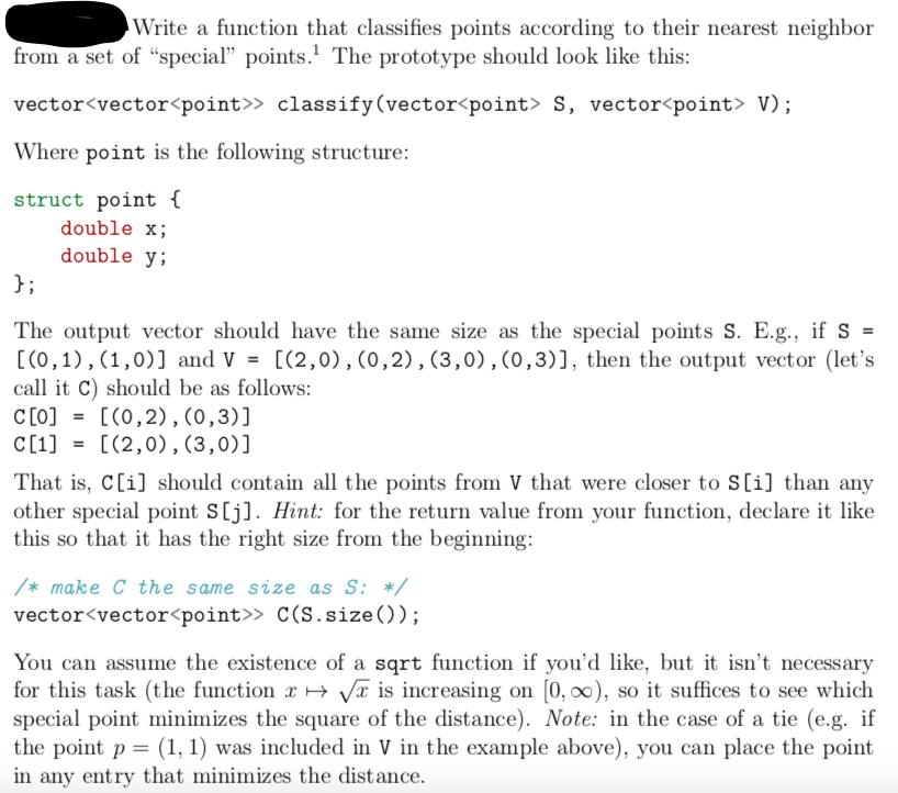 Solved Write a function that classifies points according to | Chegg.com