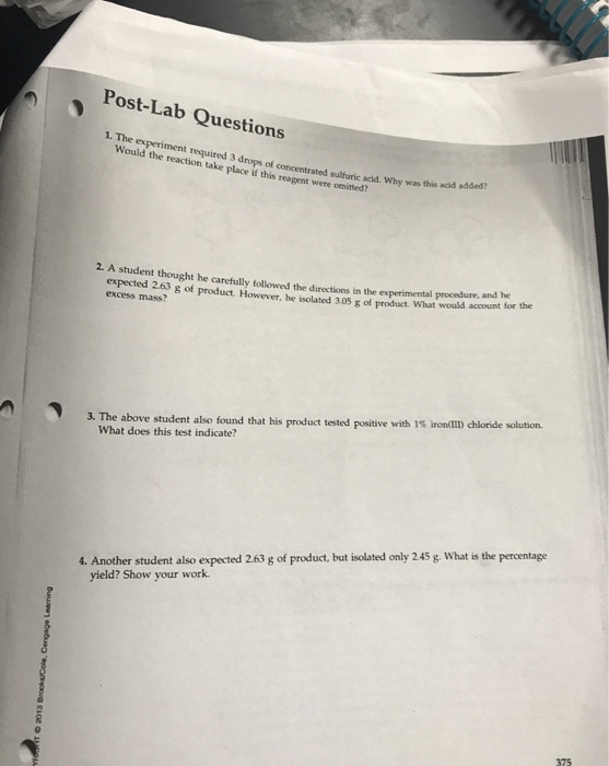 Solved Post-Lab Questions 1. The experiment required 3 drops | Chegg.com