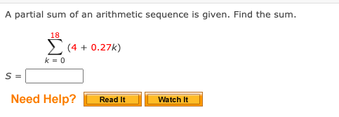 Solved A partial sum of an arithmetic sequence is given. | Chegg.com