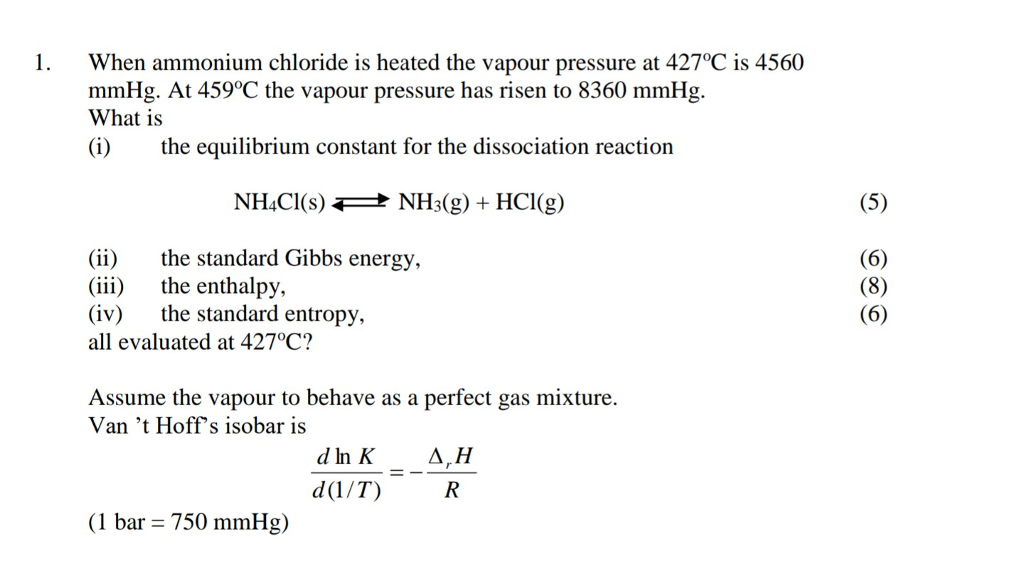 Solved 1. When ammonium chloride is heated the vapour | Chegg.com