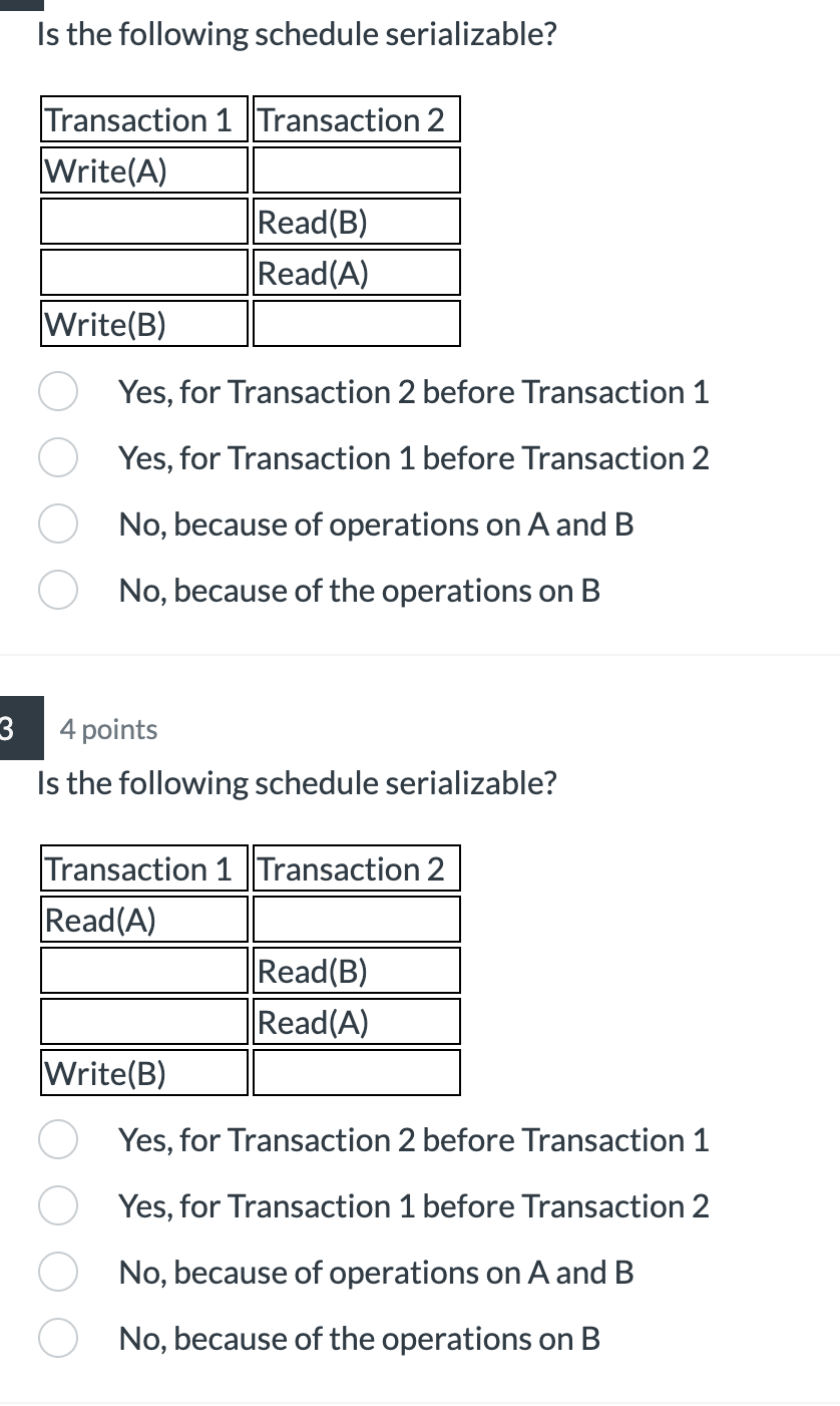 Solved Is the following schedule serializable? Yes, for | Chegg.com