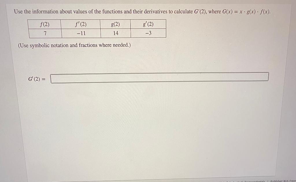 Solved Use the information about values of the functions and | Chegg.com