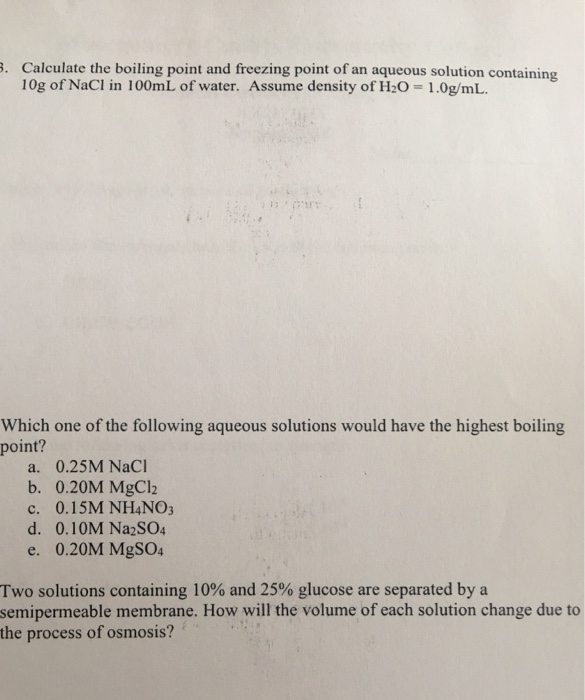 Solved gyo . Calculate the boiling point and freezing point | Chegg.com