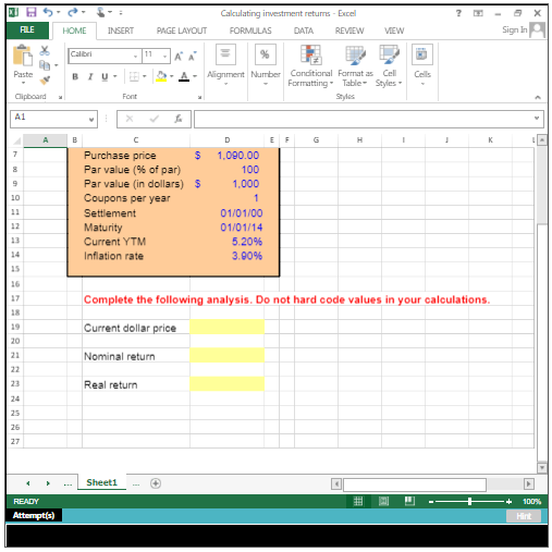 Solved OBS ALE Calculating investment returns - Excel | Chegg.com