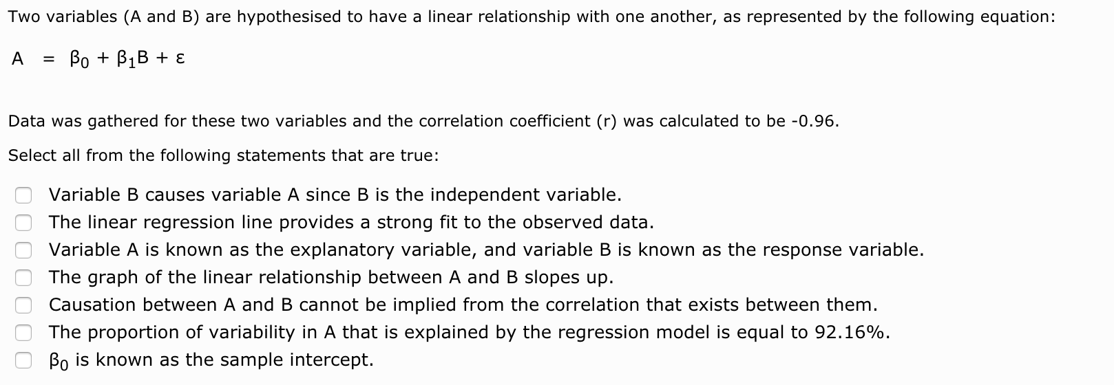 Solved Two variables (A and B) are hypothesised to have a | Chegg.com