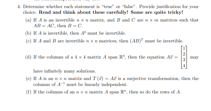 Solved 4. Determine whether each statement is "true" or | Chegg.com