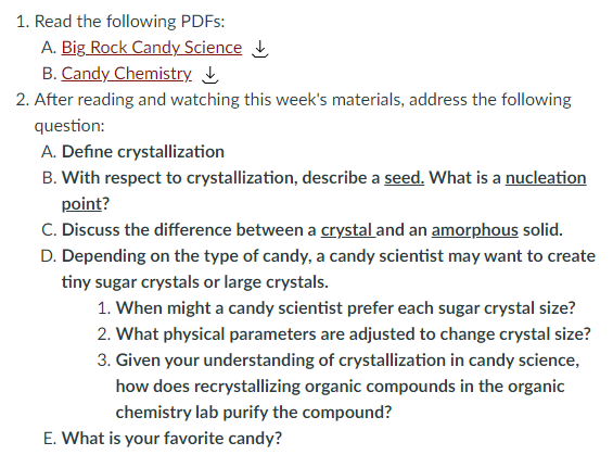Solved 1. Read the following PDFs: A. Big Rock Candy Science | Chegg.com