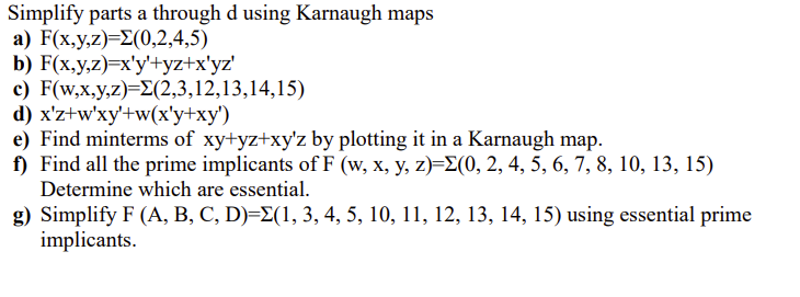 Solved Simplify parts a through d using Karnaugh maps a) | Chegg.com