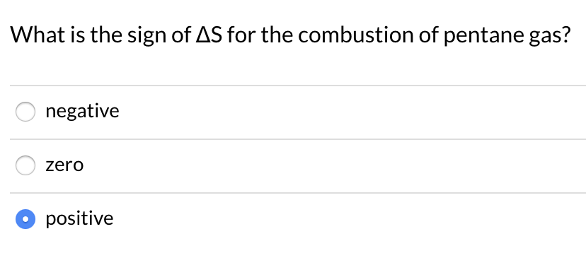 Solved What is the sign of AS for the combustion of pentane | Chegg.com