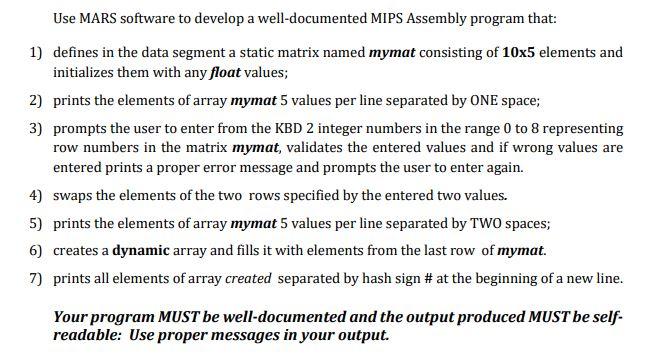 Solved Use MARS software to develop a well-documented MIPS | Chegg.com