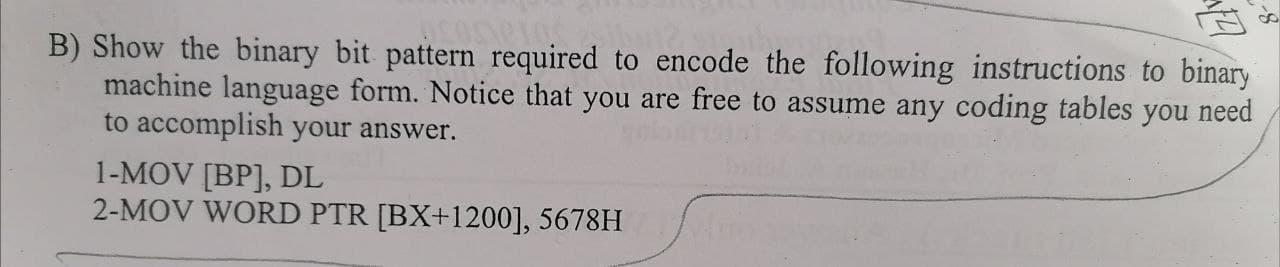 Solved B) Show the binary bit pattern required to encode the | Chegg.com