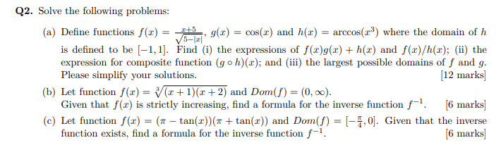 Solved 2. Solve the following problems: (a) Define functions | Chegg.com