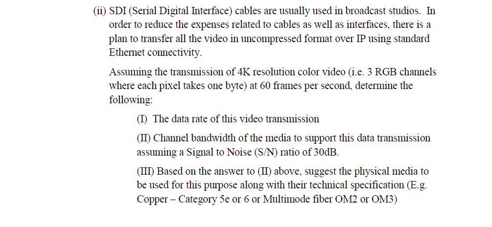 Solved (ii) SDI (Serial Digital Interface) cables are | Chegg.com