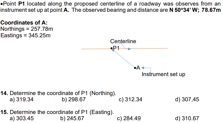 Solved •Point P1 located along the proposed centerline of a | Chegg.com